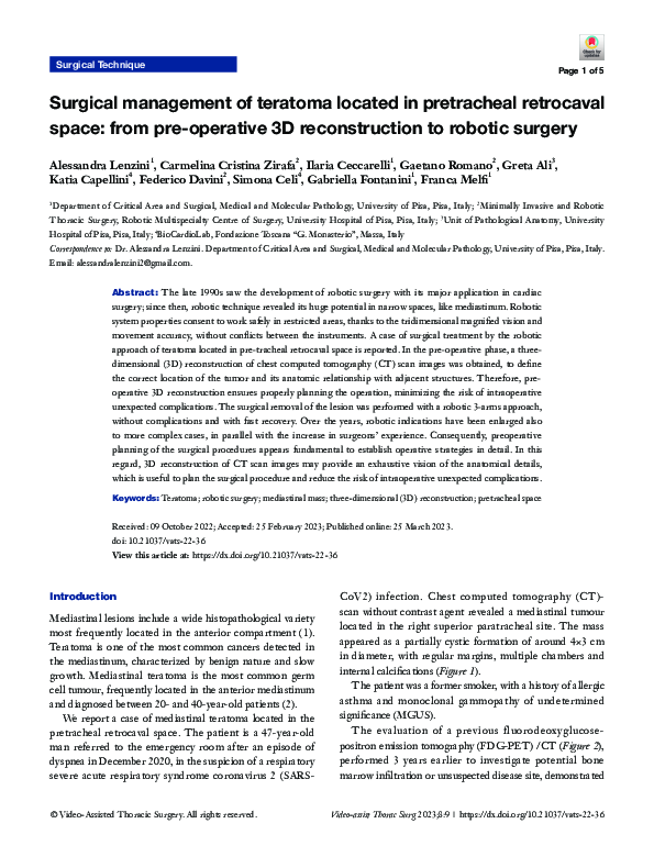 (PDF) Surgical management of teratoma located in pretracheal retrocaval ...
