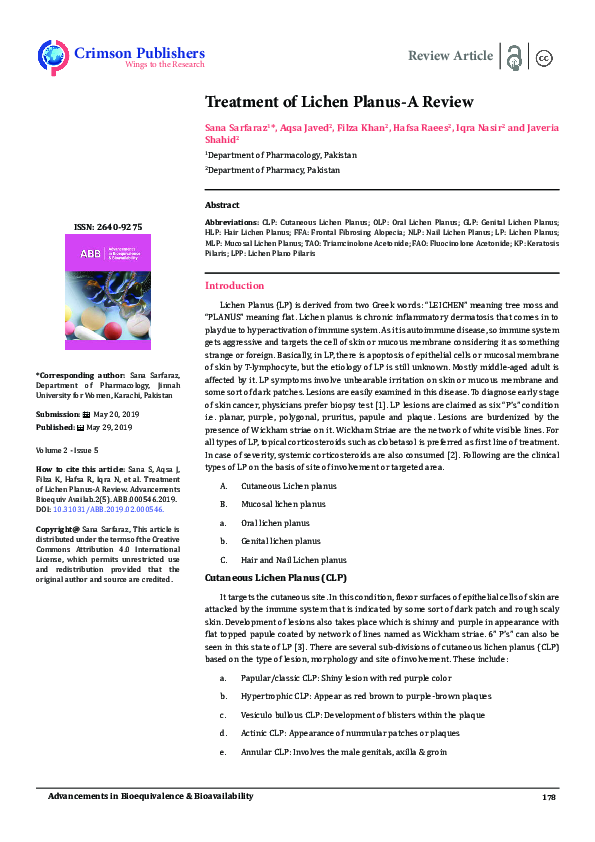 (PDF) Treatment of Lichen Planus-A Review