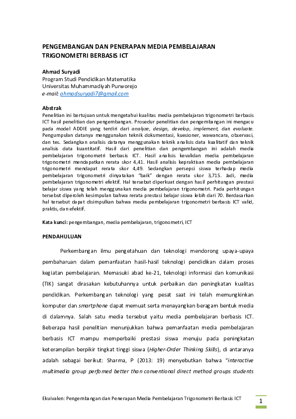 (PDF) Pengembangan Dan Penerapan Media Pembelajaran Trigonometri Berbasis Ict