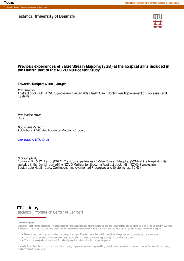 (PDF) Previous experiences of Value Stream Mapping (VSM) at the ...
