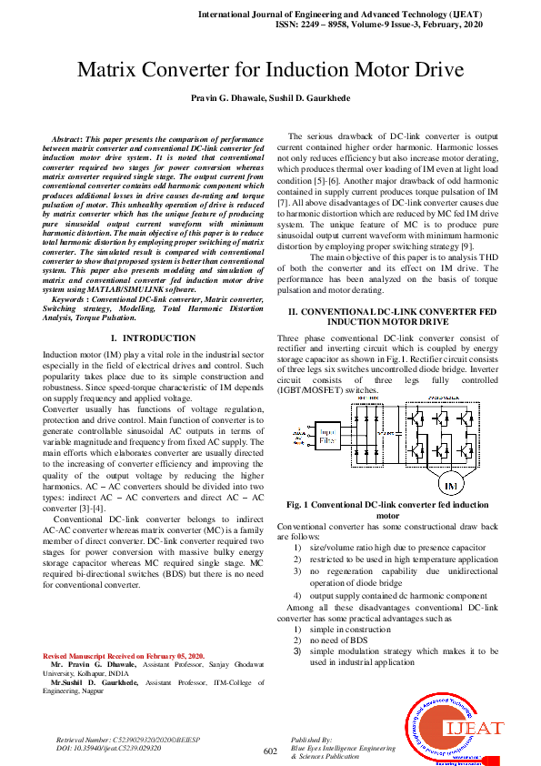 Pdf Matrix Converter For Induction Motor Drive