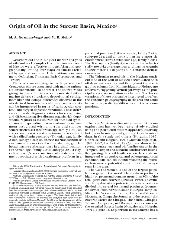 (PDF) Origin of Oil in the Sureste Basin, Mexico