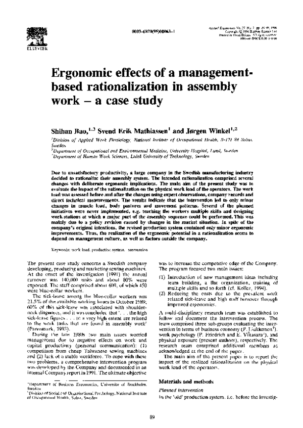 (PDF) Ergonomic effects of a management-based rationalization in ...