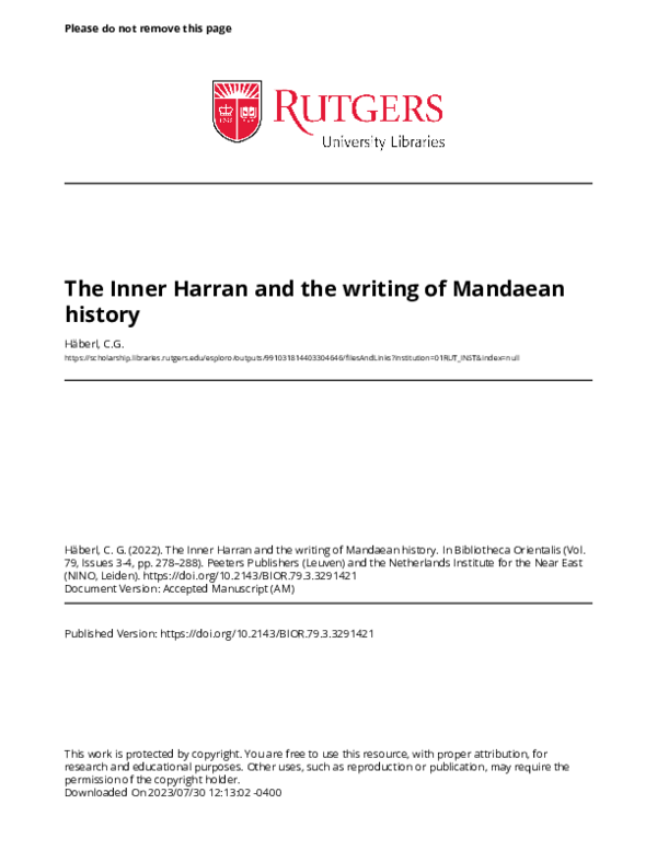 (PDF) The Inner Harran and the Writing of Mandaean history