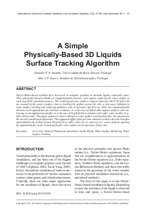 A Simple Physically-Based 3D Liquids Surface Tracking Algorithm
