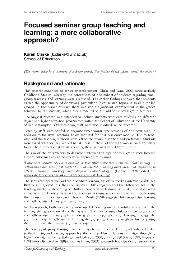 (PDF) Focused seminar group teaching and learning: a more collaborative ...