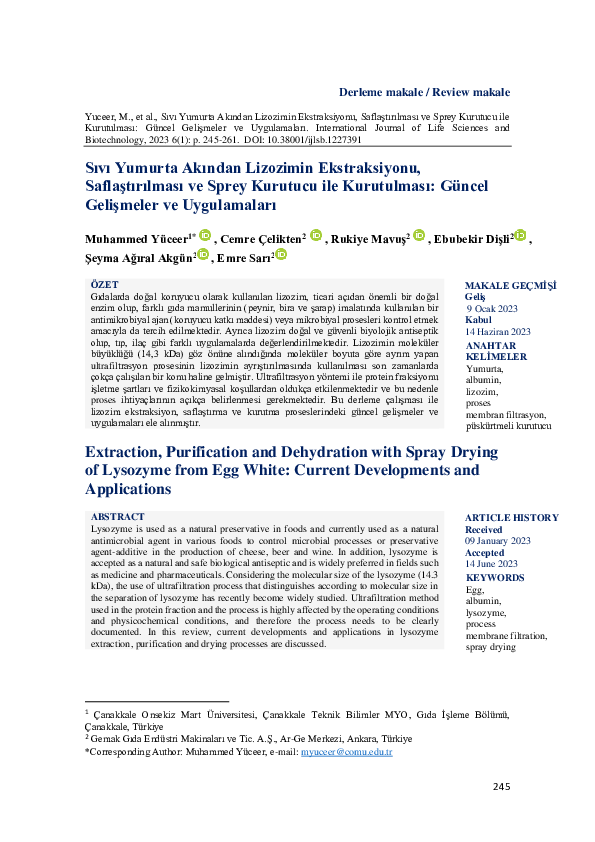 (PDF) Yumurta Akından Lizozim Ekstraksiyonu, Saflaştırılması ve ...
