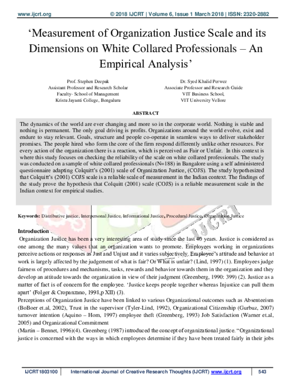 (PDF) Measurement of Organization Justice Scale and its Dimensions on ...