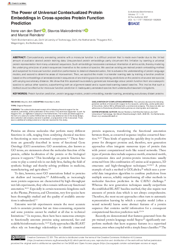 (PDF) The Power of Universal Contextualized Protein Embeddings in Cross-species Protein Function ...