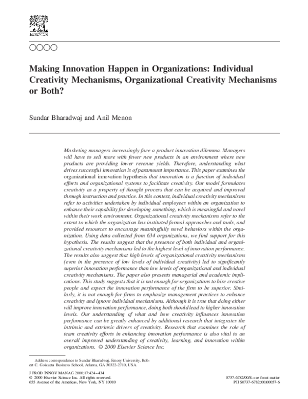 (PDF) Making Innovation Happen in Organizations: Individual Creativity Mechanisms ...