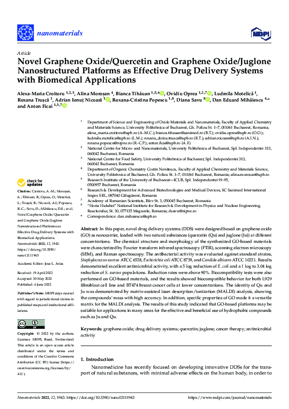 (PDF) Novel Graphene Oxide/Quercetin and Graphene Oxide/Juglone Nanostructured Platforms as ...