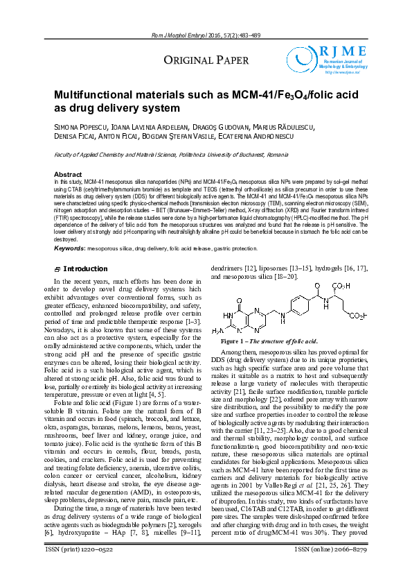 (PDF) Multifunctional materials such as MCM-41÷Fe3O4÷folic acid as drug delivery system