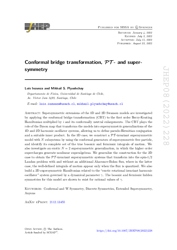 (PDF) Conformal bridge transformation, $$ \mathcal{PT} $$- and supersymmetry
