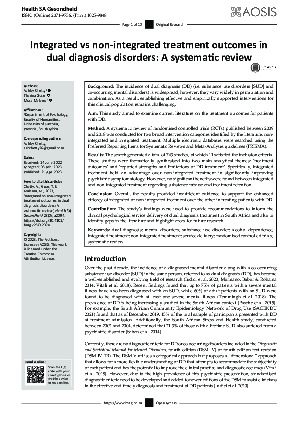 (PDF) Integrated vs non-integrated treatment outcomes in dual diagnosis ...