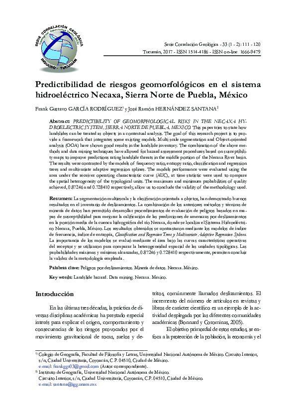 (PDF) Predictibilidad de riesgos geomorfológicos en el sistema ...