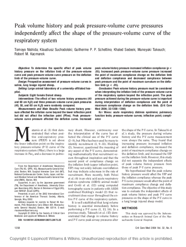 (PDF) Peak volume history and peak pressure-volume curve pressures ...
