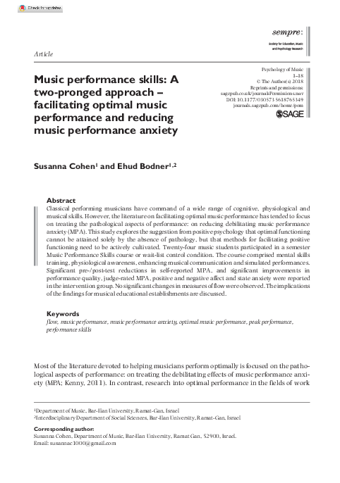 (PDF) Music performance skills: A two-pronged approach – facilitating ...