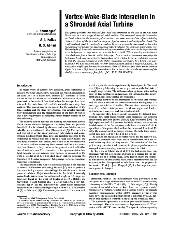 (PDF) Vortex-Wake-Blade Interaction in a Shrouded Axial Turbine