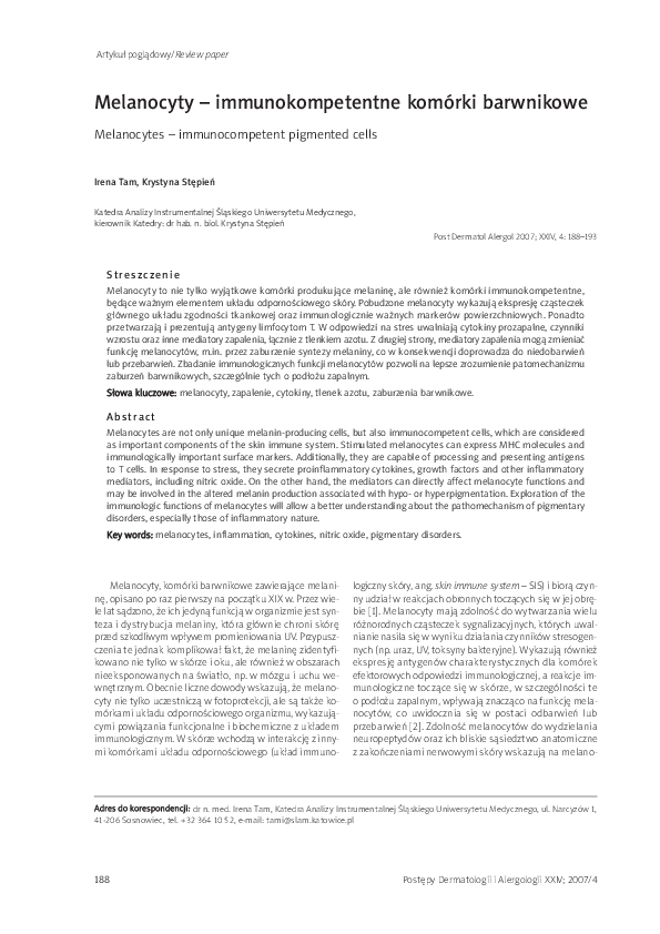(PDF) Melanocytes – immunocompetent pigmented cells