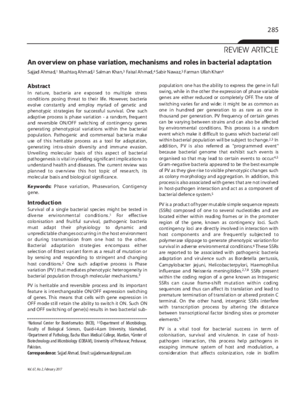 (PDF) An overview on phase variation, mechanisms and roles in bacterial ...