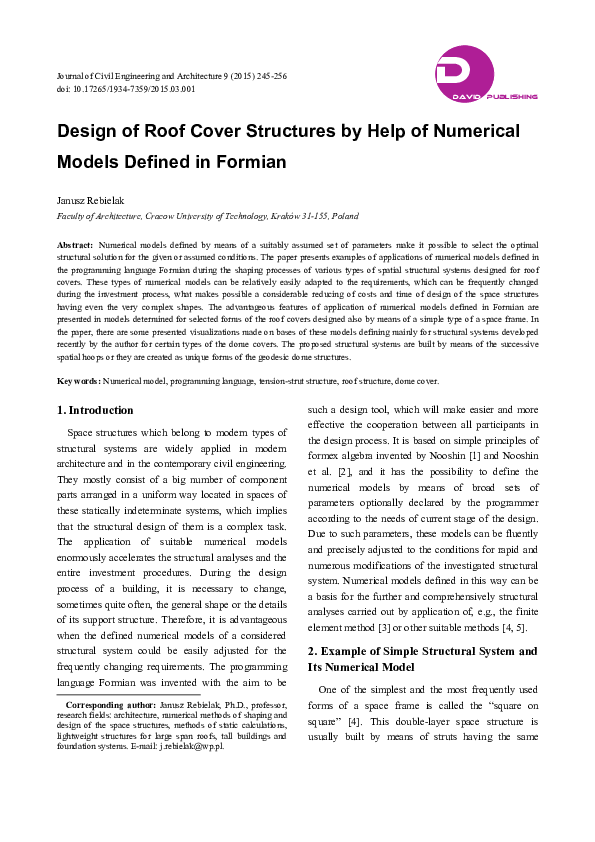 (PDF) Design of Roof Cover Structures by Help of Numerical Models ...