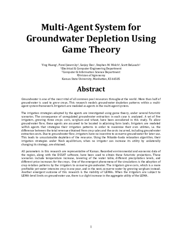 (PDF) Multi-Agent System for Groundwater Depletion Using Game Theory