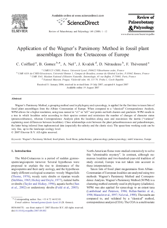 (PDF) Application of the Wagner's Parsimony Method in fossil plant ...