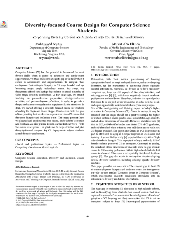 (PDF) Diversity-focused Course Design for Computer Science Students ...