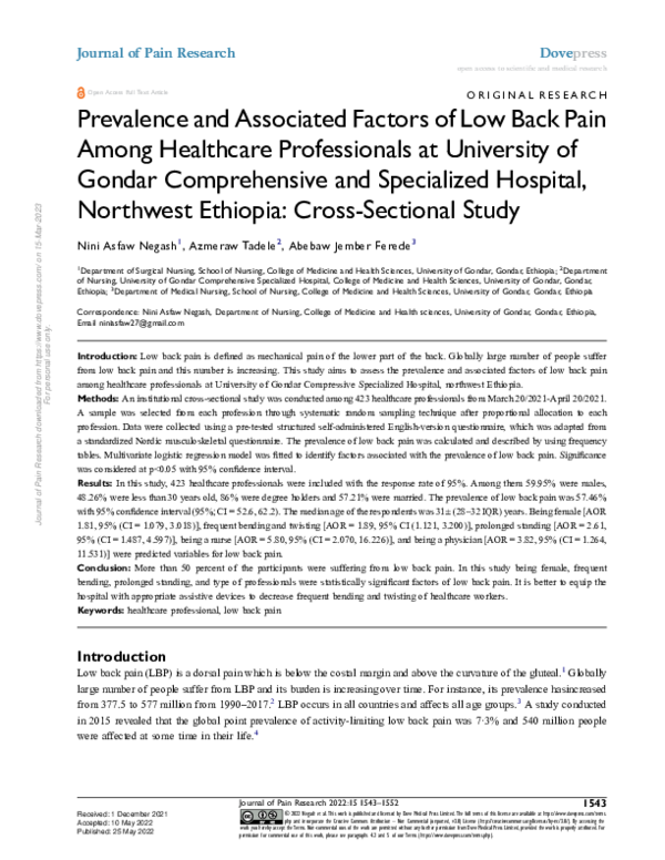 (PDF) Prevalence and Associated Factors of Low Back Pain Among ...