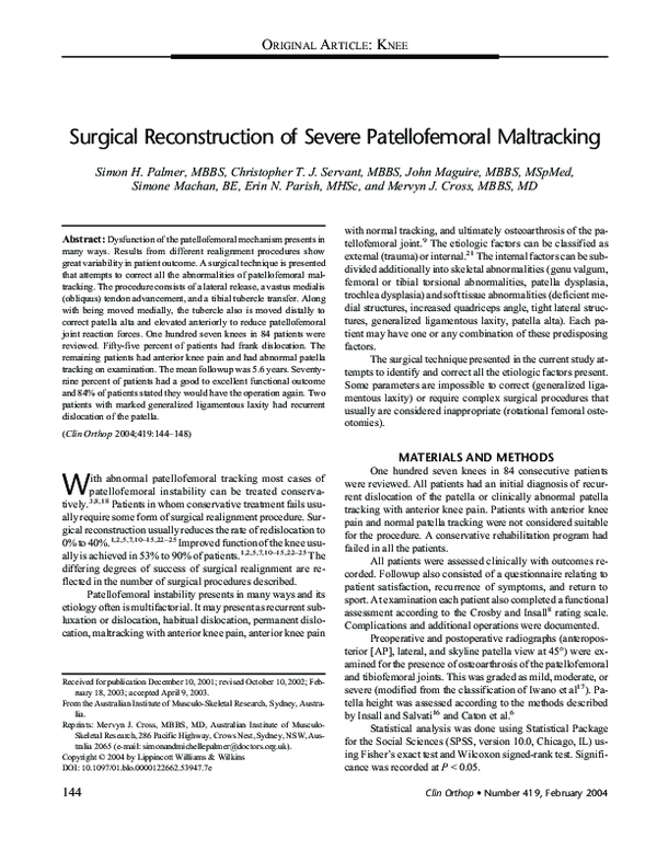 (PDF) Surgical Reconstruction of Severe Patellofemoral Maltracking
