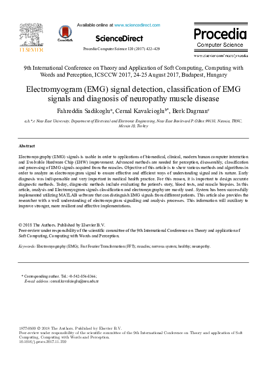 Pdf Electromyogram Emg Signal Detection Classification Of Emg Signals And Diagnosis Of