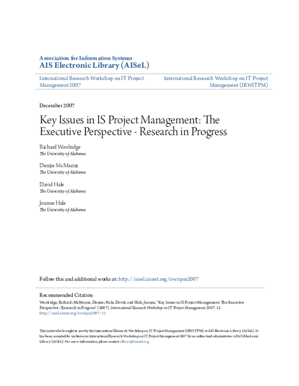 (PDF) Key Issues in IS Project Management: The Executive Perspective ...