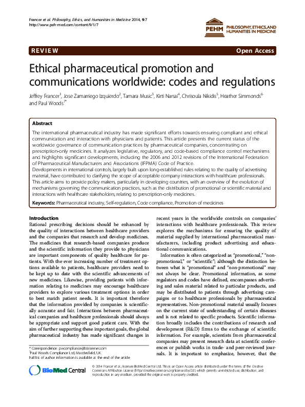 (PDF) Ethical pharmaceutical promotion and communications worldwide ...