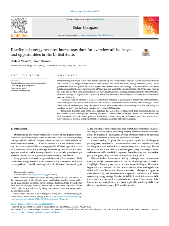 (PDF) Distributed energy resource interconnection: An overview of challenges and opportunities ...