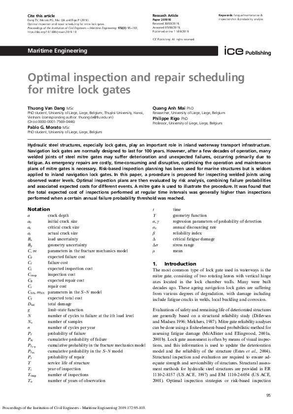 (PDF) Optimal inspection and repair scheduling for mitre lock gates