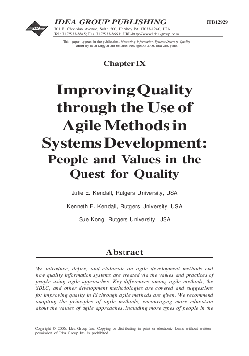 (PDF) Improving Quality through the Use of Agile Methods in Systems Development