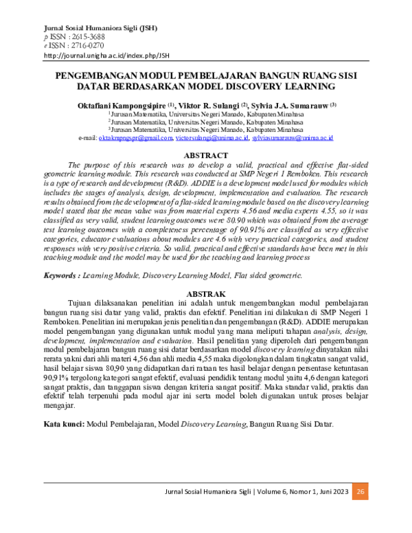 (PDF) Pengembangan Modul Bangun Ruang Sisi Datar Berdasarkan Model Discovery Learning