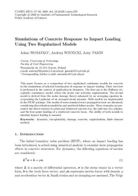 (PDF) Simulations of Concrete Response to Impact Loading Using Two Regularized Models