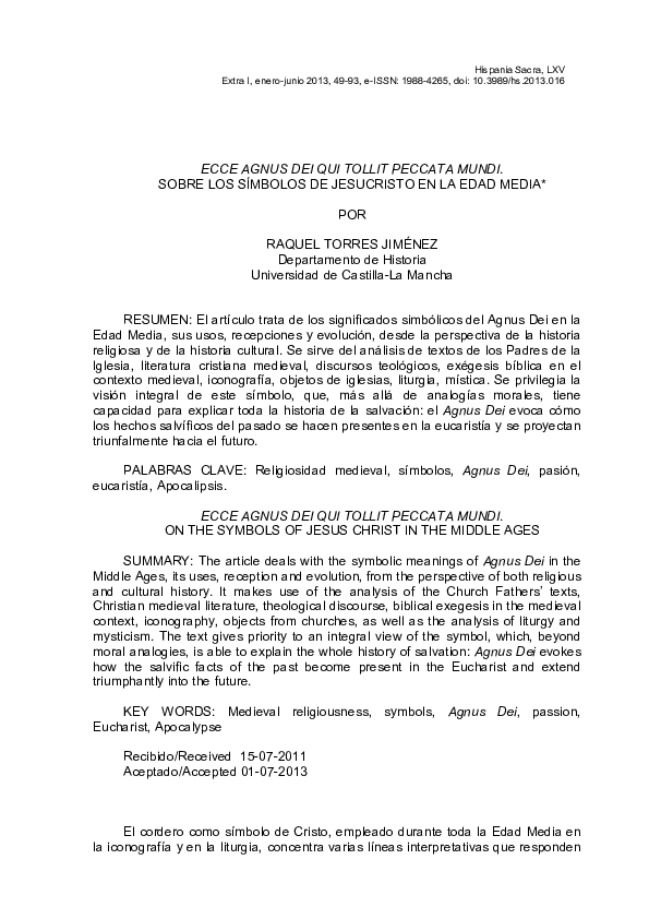 (PDF) Ecce Agnus Dei, qui tollit peccata mundi. Sobre los símbolos de ...