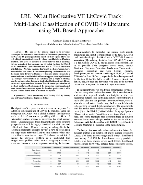 (PDF) LRL_NC at BioCreative VII LitCovid Track: Multi-Label Classification of COVID-19 ...