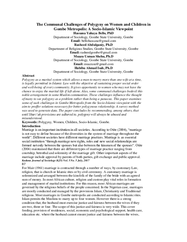(PDF) The Communal Challenges of Polygyny on Women and Children in ...