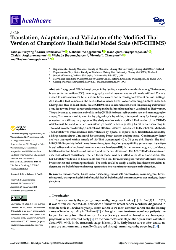 (PDF) Translation, Adaptation, and Validation of the Modified Thai Version of Champion’s Health ...