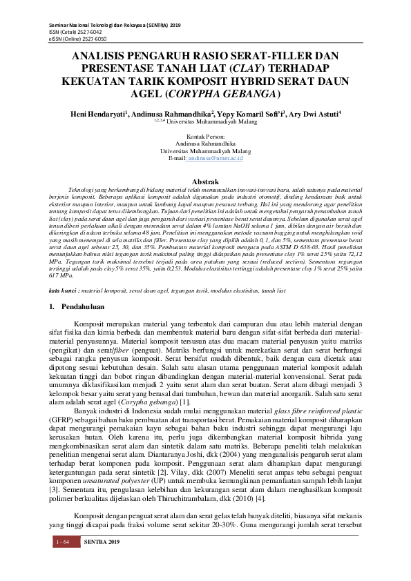 Analisis Pengaruh Rasio Serat-Filler Dan Presentase Tanah Liat (Clay) Terhadap Kekuatan Tarik ...