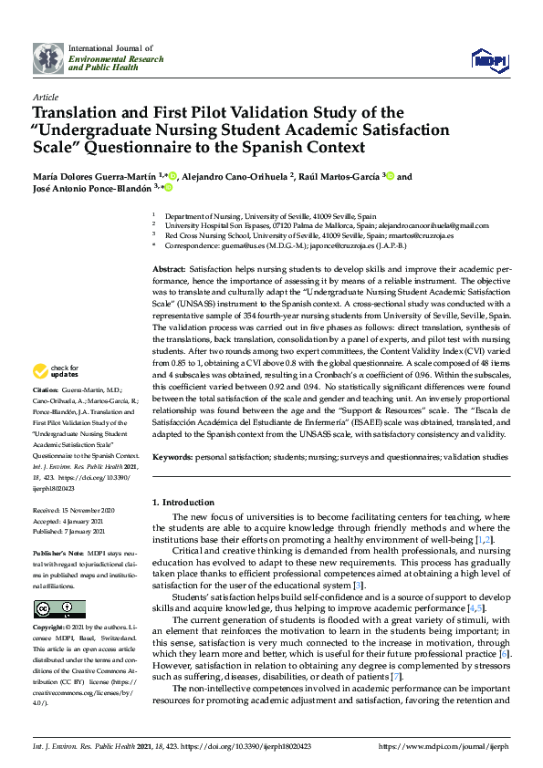 (PDF) Translation and First Pilot Validation Study of the “Undergraduate Nursing Student ...