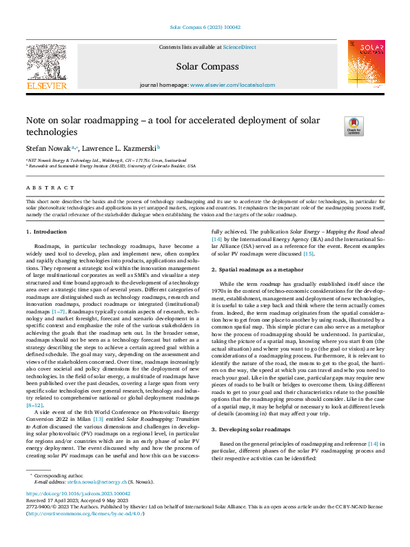 (PDF) Note on solar road-mapping – a tool for accelerated deployment of ...