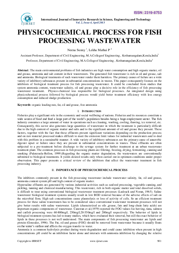 (PDF) Physicochemical Process for Fish Processing Wastewater