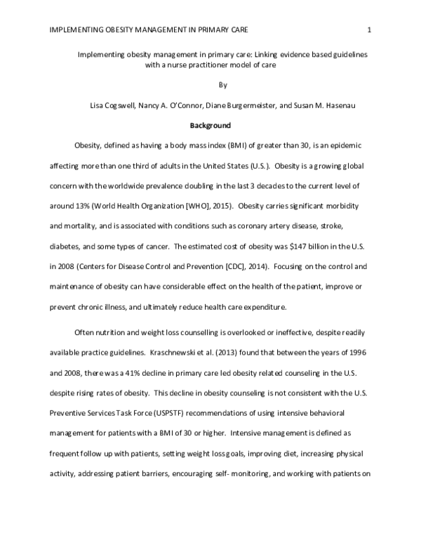 (PDF) Implementing obesity management in primary care: Linking evidence based guidelines with a ...