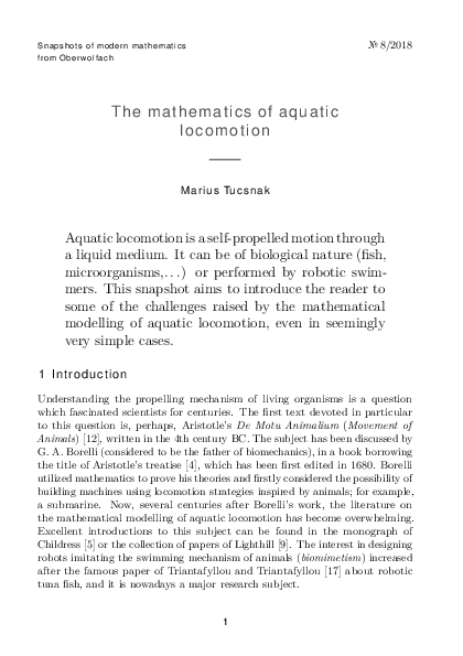 (PDF) The mathematics of aquatic locomotion