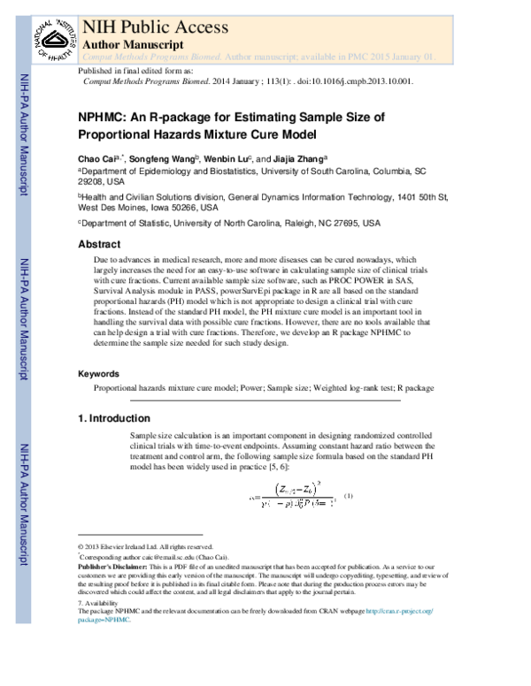 (PDF) NPHMC: An R-package for estimating sample size of proportional ...