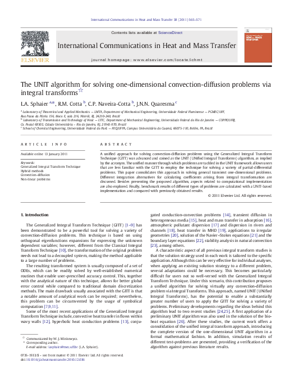 Pdf The Unit Algorithm For Solving One Dimensional Convection Diffusion Problems Via Integral